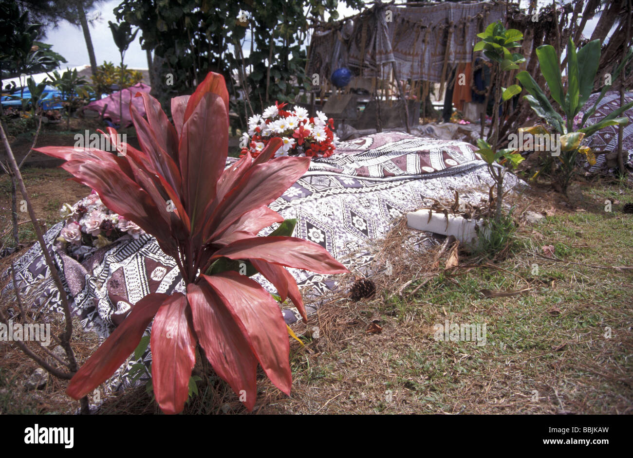 ceremonial Fijian tapa textile cloth on grave Fiji Melanesia Oceania ...