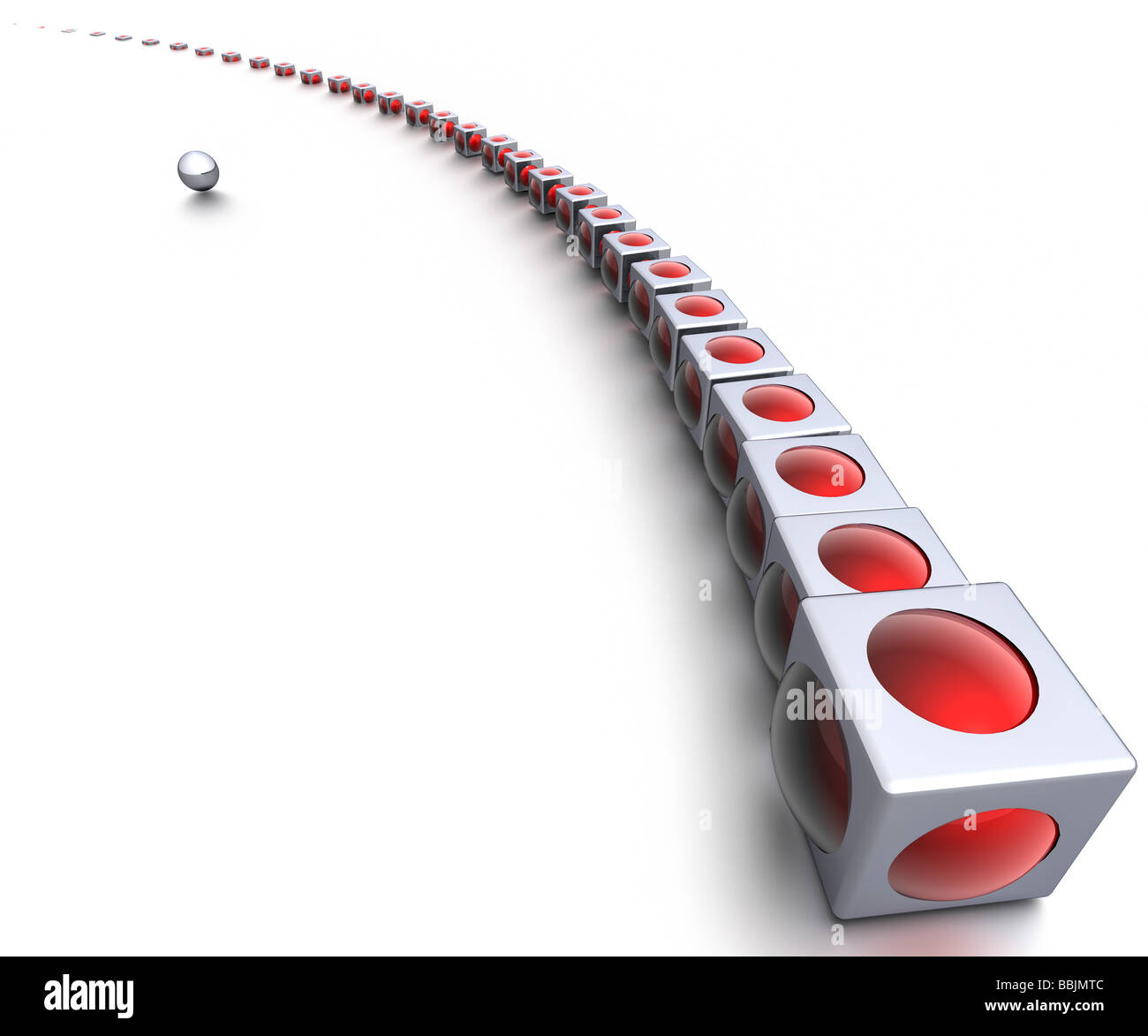 Gray cubes with red ball in a line Stock Photo - Alamy
