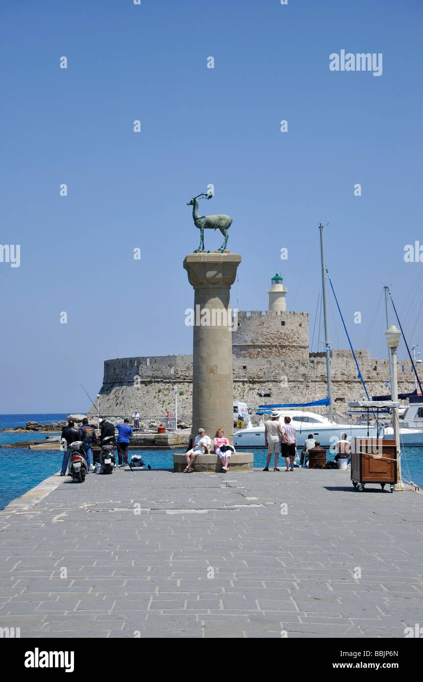 Stag statue at entrance to Mandraki Harbour, City of Rhodes, Rhodes ...