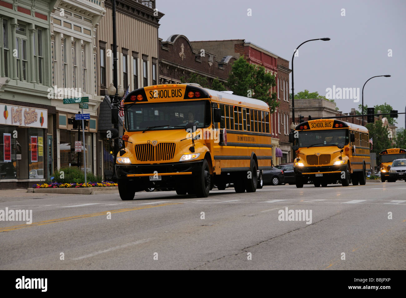 American yellow school buses in Batavia Illinois USA Stock Photo - Alamy