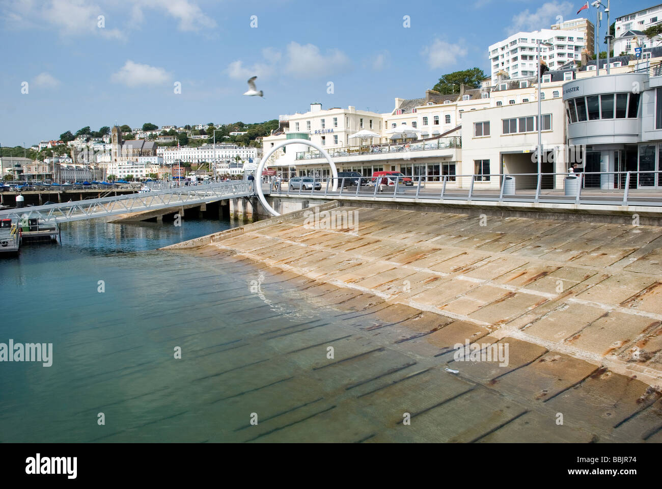 D Day Embarkation Ramps memorial, Torquay Harbour Stock Photo - Alamy