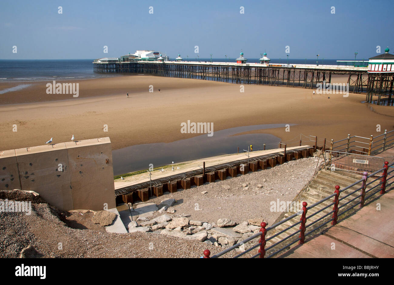 Blackpool Beach Pier and Promenade Engineering Works Stock Photo - Alamy