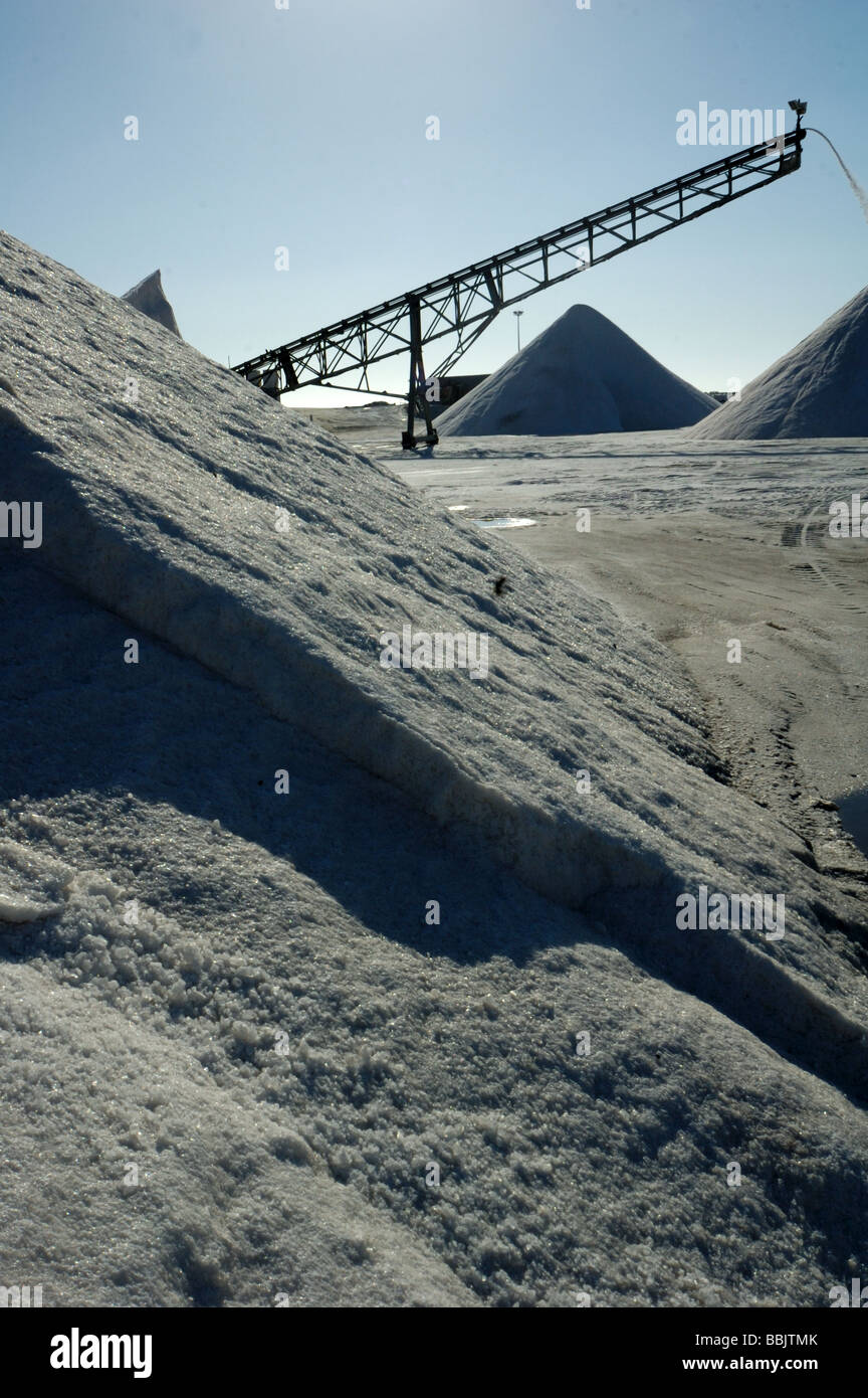 Raw salt harvested from sea water being stacked prior to processing ...