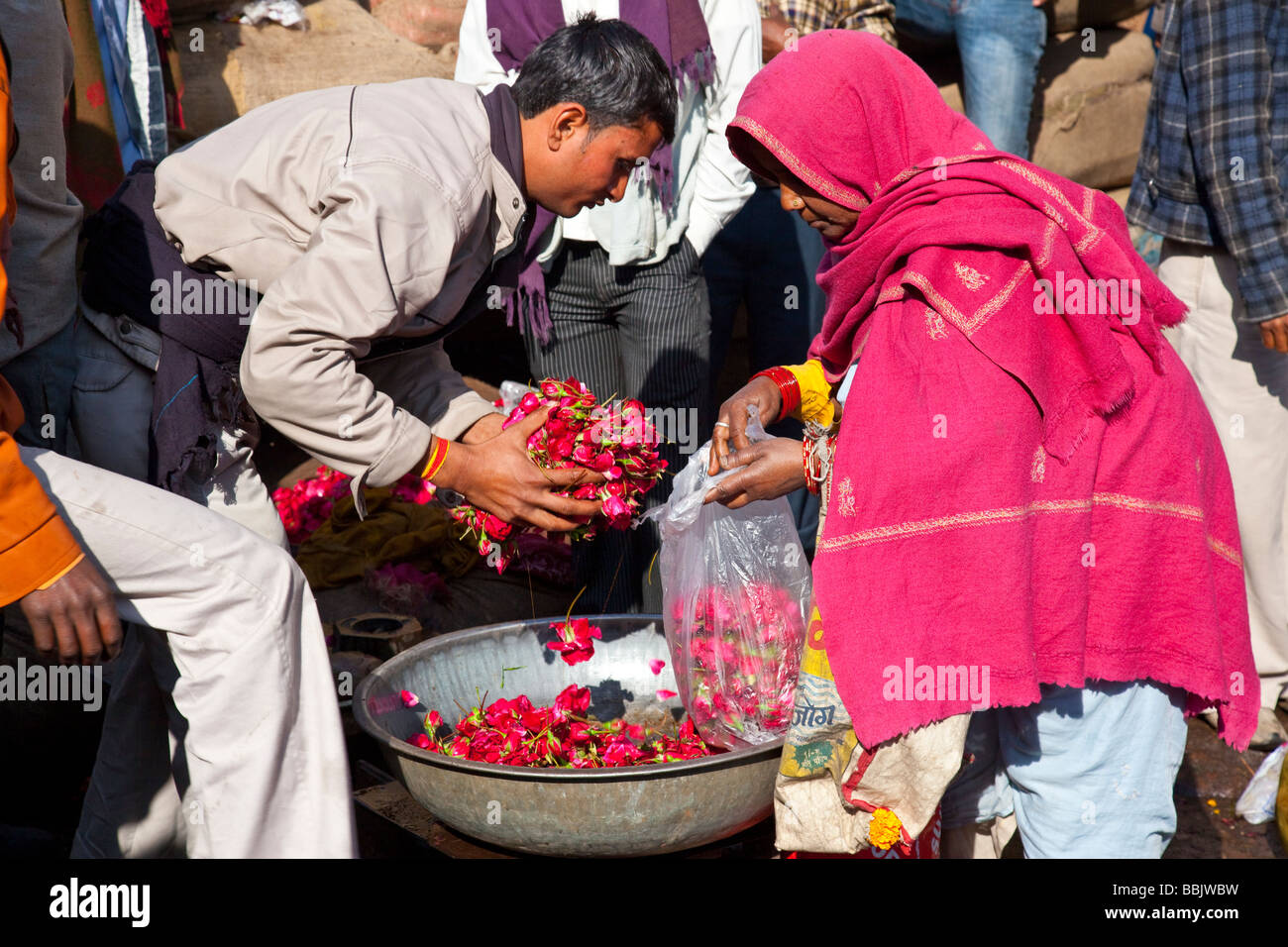 Indian Woman Buying Flowers in the Flower Market in Delhi India Stock ...