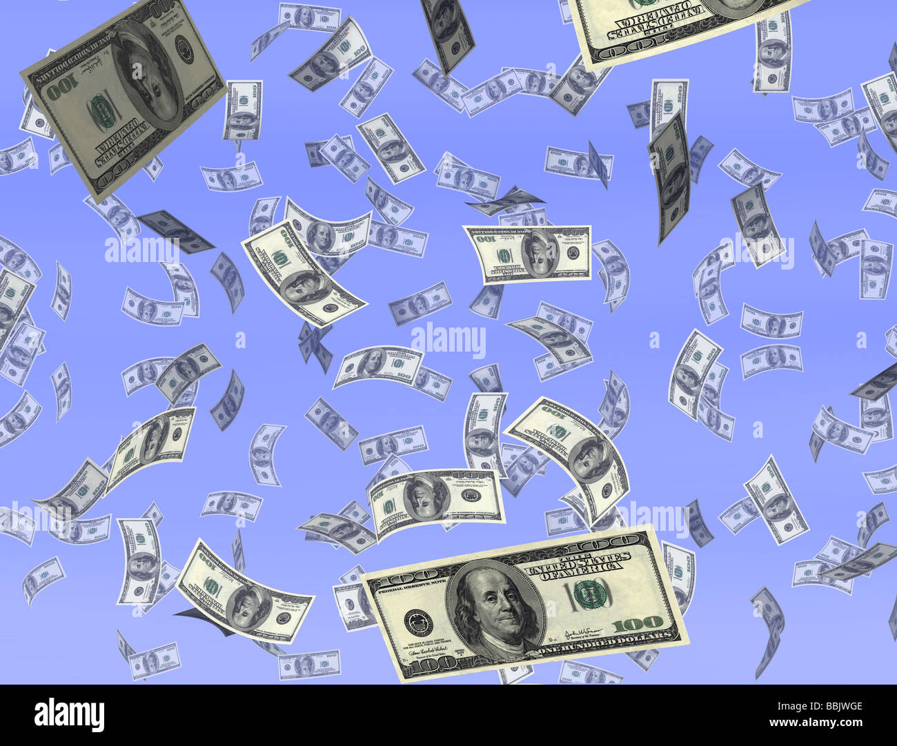 Illustration of banknotes falling from the sky Stock Photo - Alamy
