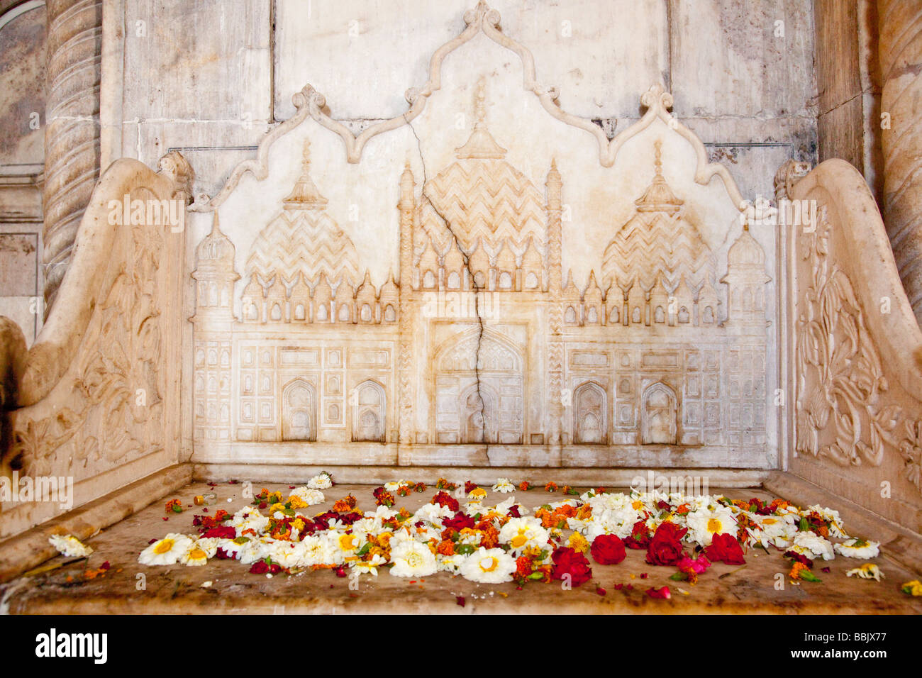 Mosque Rendition Detail on a Marble Seat inside the Jama Masjid in Agra ...
