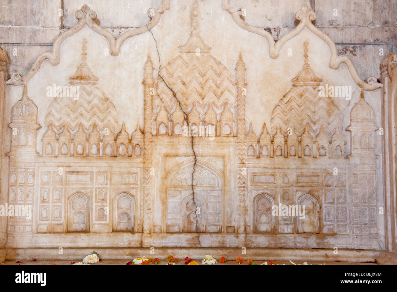 Mosque Rendition Detail on a Marble Seat inside the Jama Masjid in Agra ...