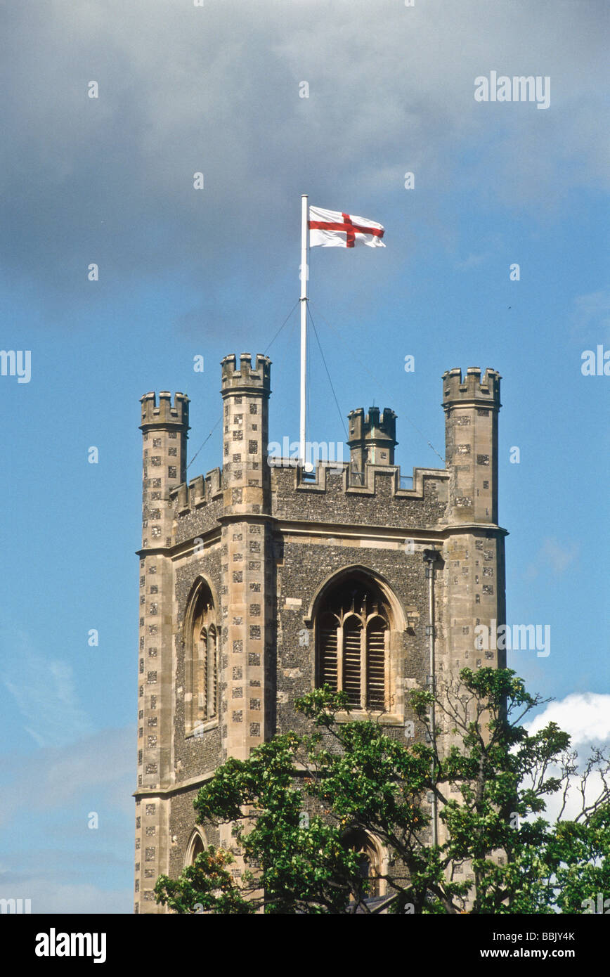 16th century Church tower flying St George cross flag at Henley on ...