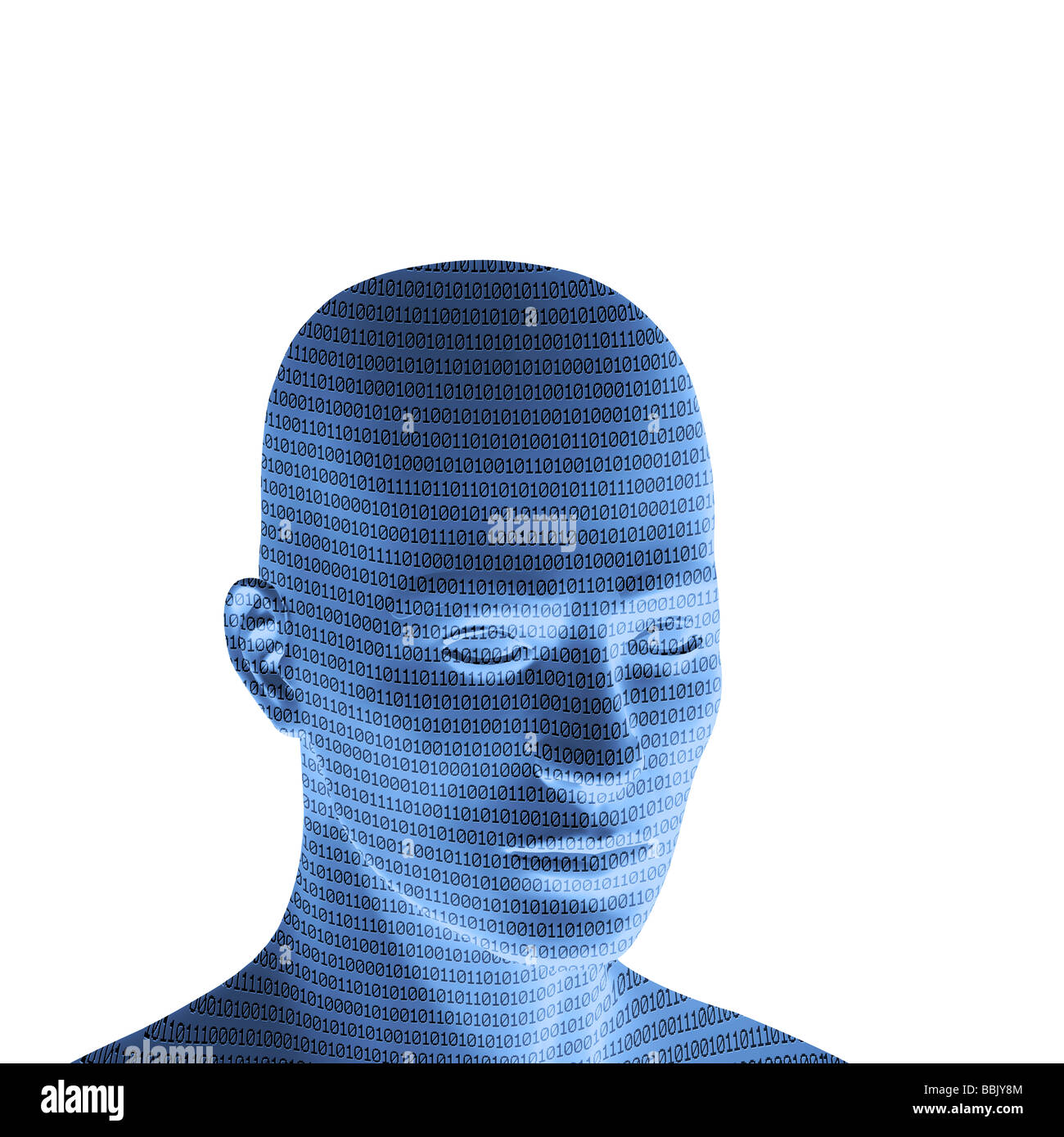 Human Head With Binary Code Isolated Against White Background Stock