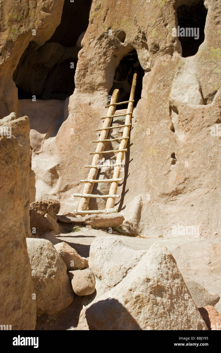 USA New Mexico Bandelier National Monument Cliff dwelling talus houses ...