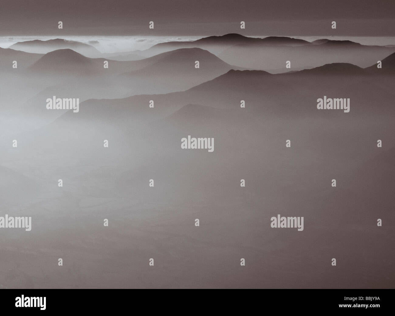 The view from Skiddaw over the Lakeland fells with cloud inversion ...