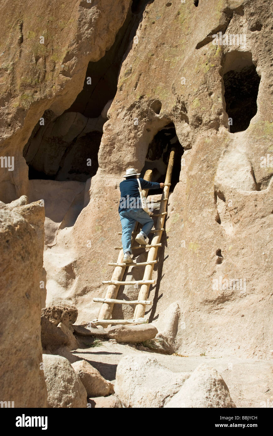 USA New Mexico Bandelier National Monument Cliff dwelling talus houses ...