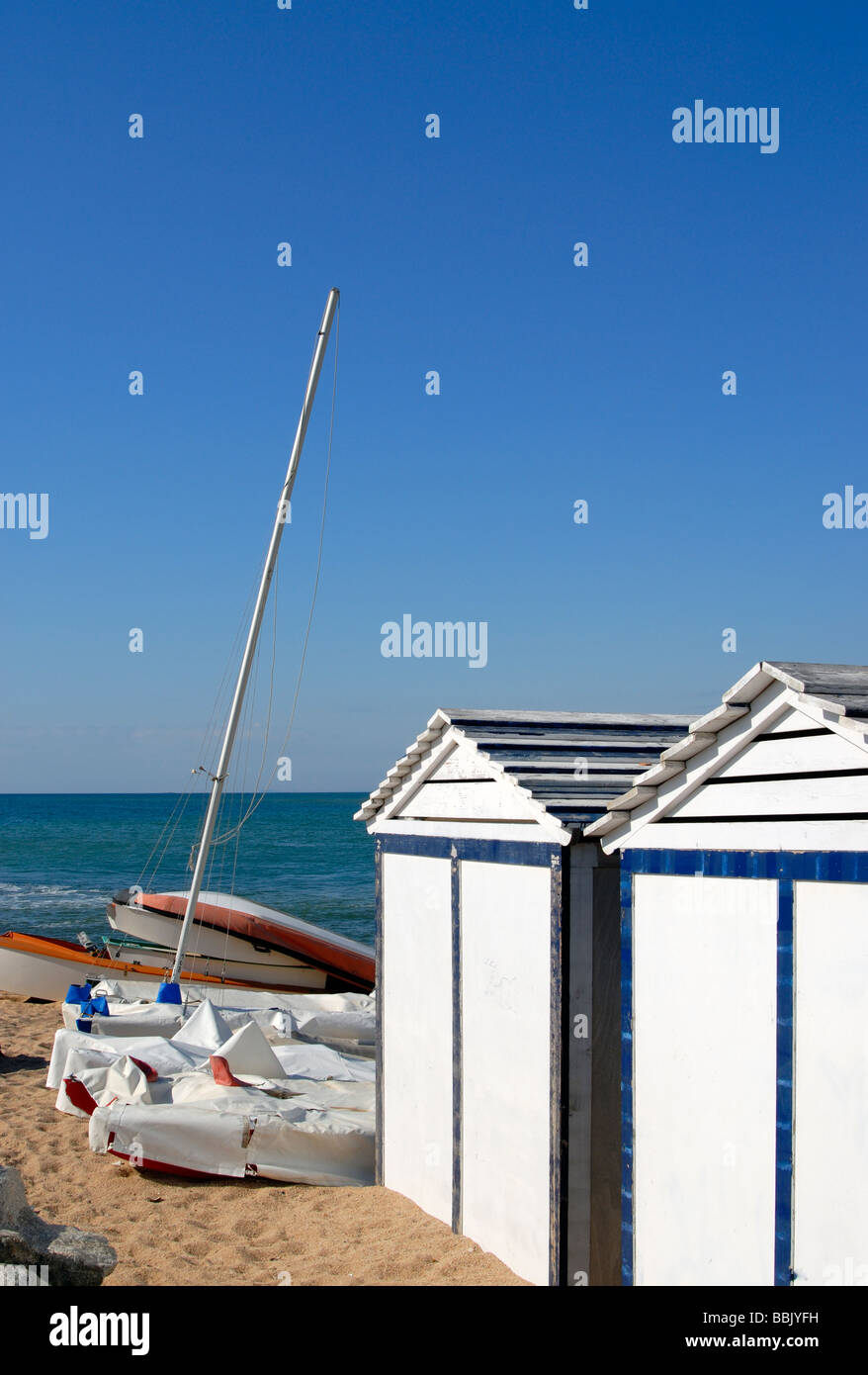 Blue and White Beach Huts Sant Pol de Mar Costa Brava Catalonia Spain ...