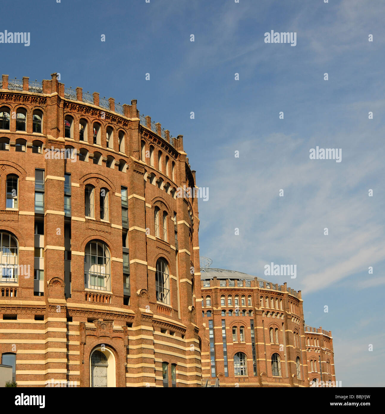 Close up of Facades of Renovated Historic Gasometers A B and C in ...