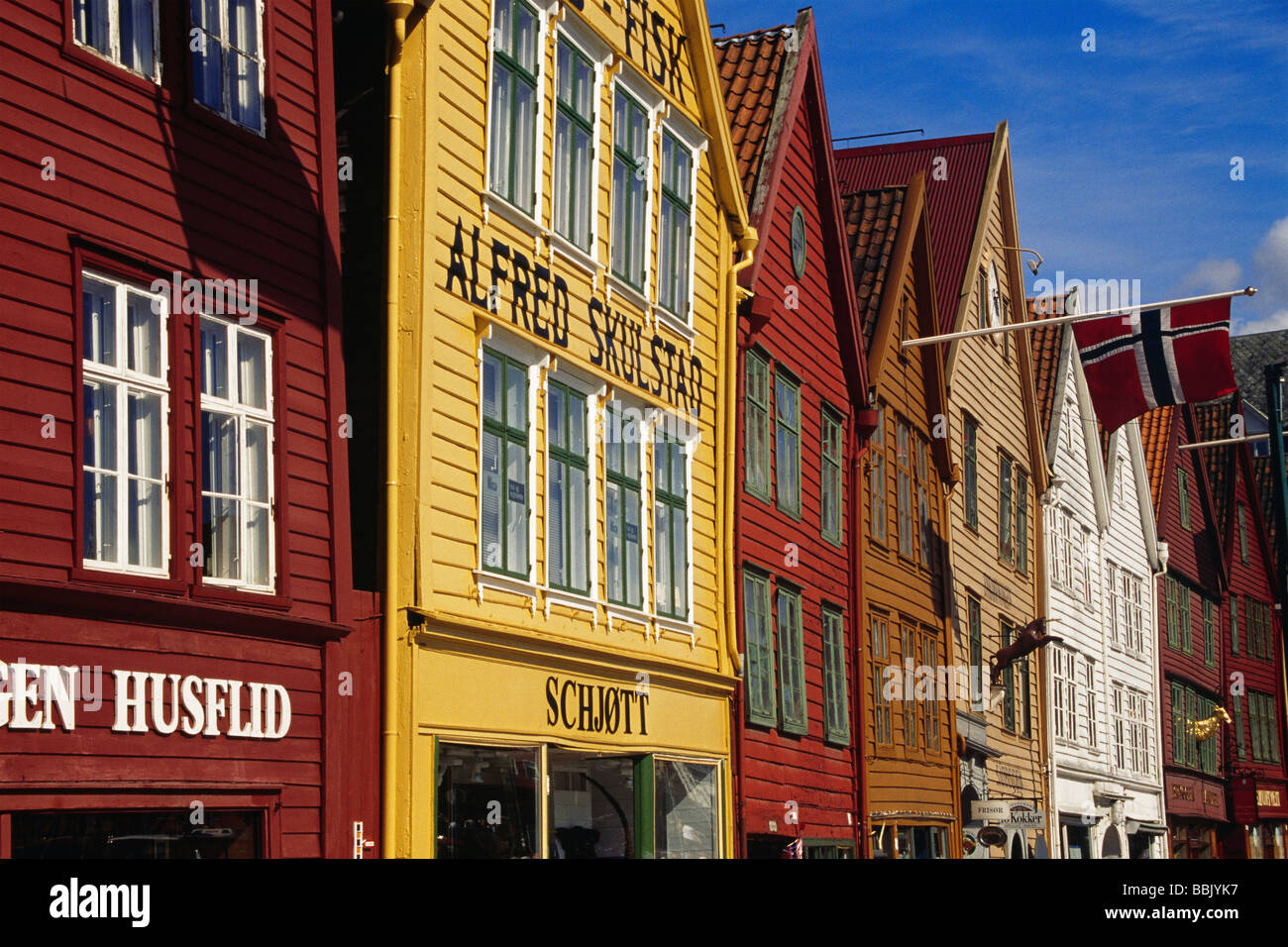 Historic wooden houses of Bryggen, the medieval German Wharf of ...
