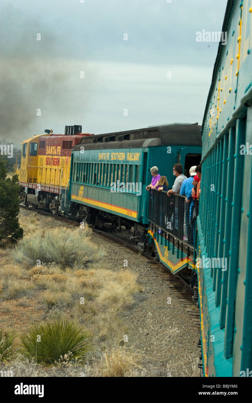 USA New Mexico Santa Fe Santa Fe Southern Railway tourist hanging out ...