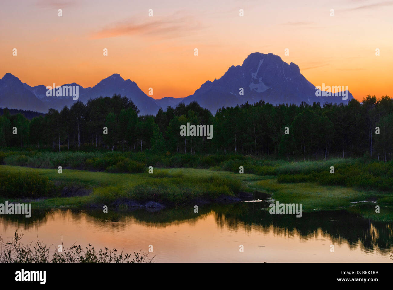 Ox Bow Bend at sunset, Grand Tetons National Park, Wyoming Stock Photo ...
