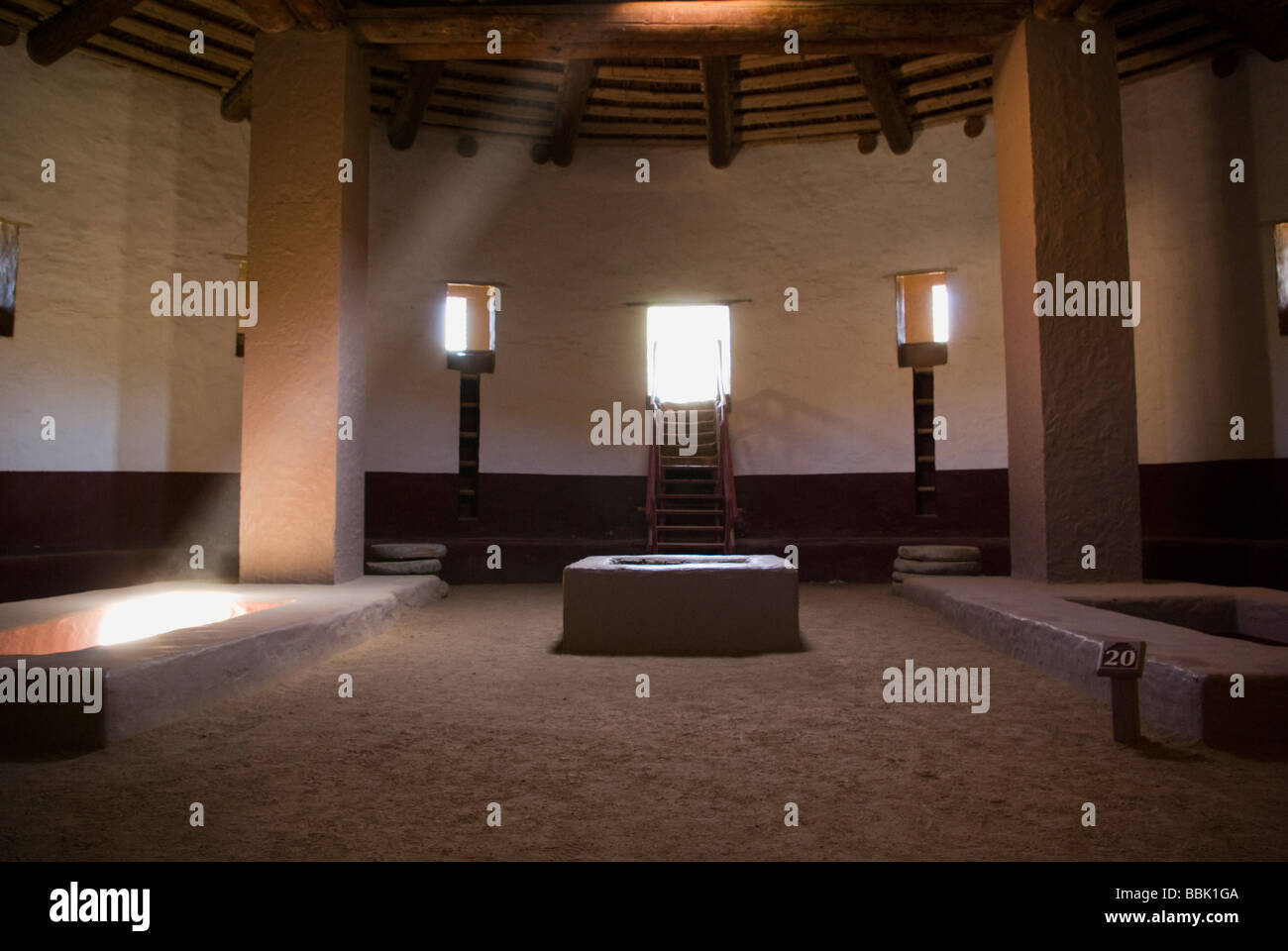 USA NM Aztec Ruins National Monument interior of reconstructed covered ...