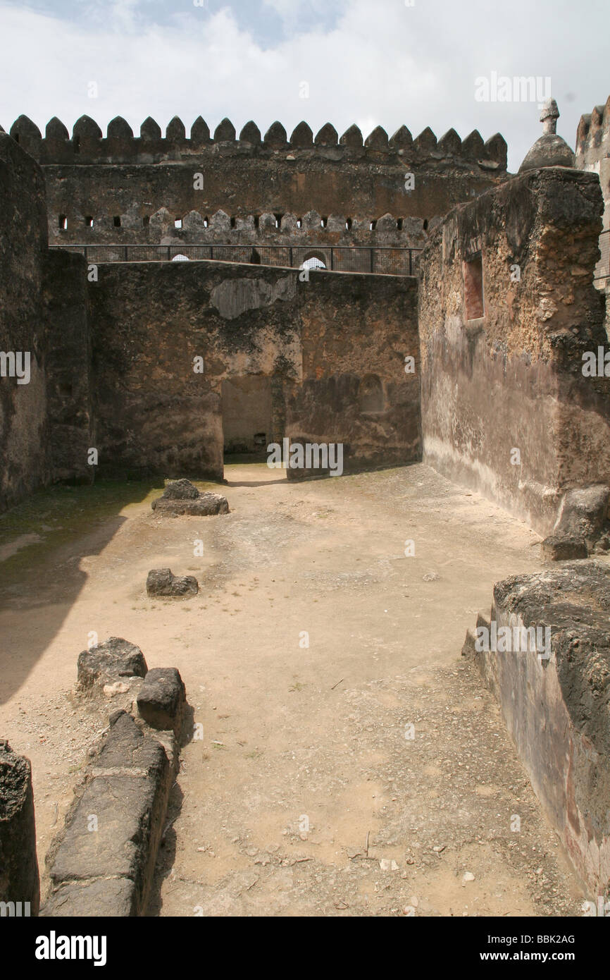 Inside the walls of Fort Jesus in Mombasa showing some of the historic ...