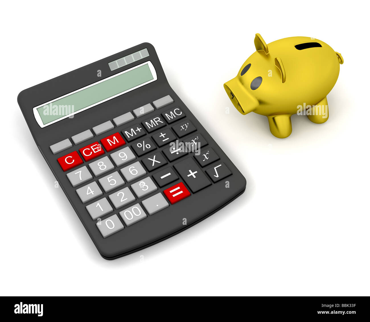 3D render of a piggy bank and a calculator Stock Photo - Alamy