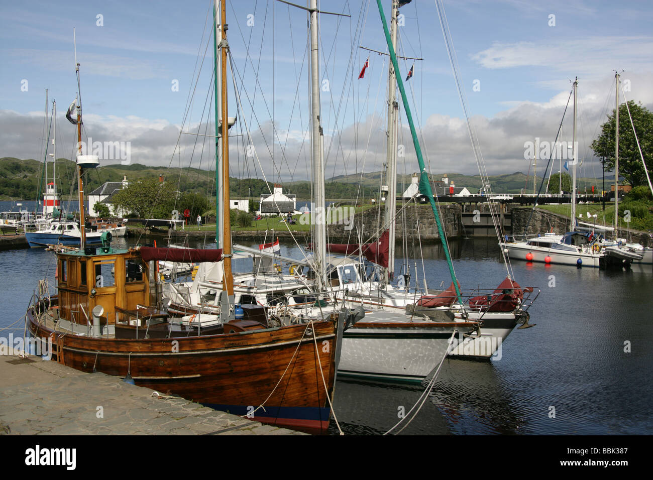 Crinan Canal, Scotland. Leisure and fishing boats berthed in Crinan ...