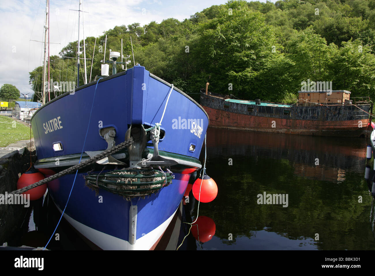 Crinan Canal, Scotland. Leisure boats berthed at Crinan Canal with the ...