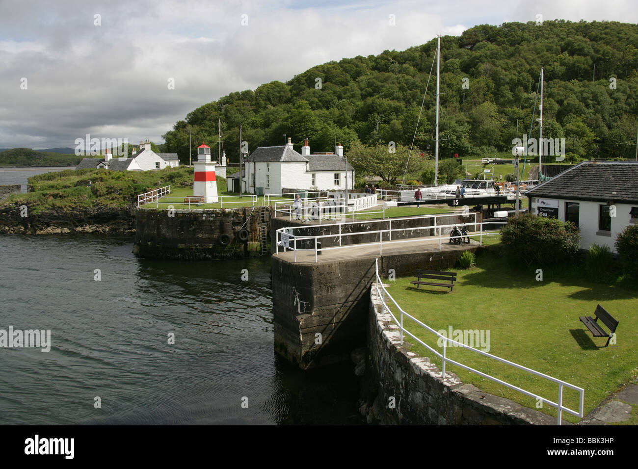 Crinan Canal, Scotland. Harbour and canal entrance at Loch Crinan near ...