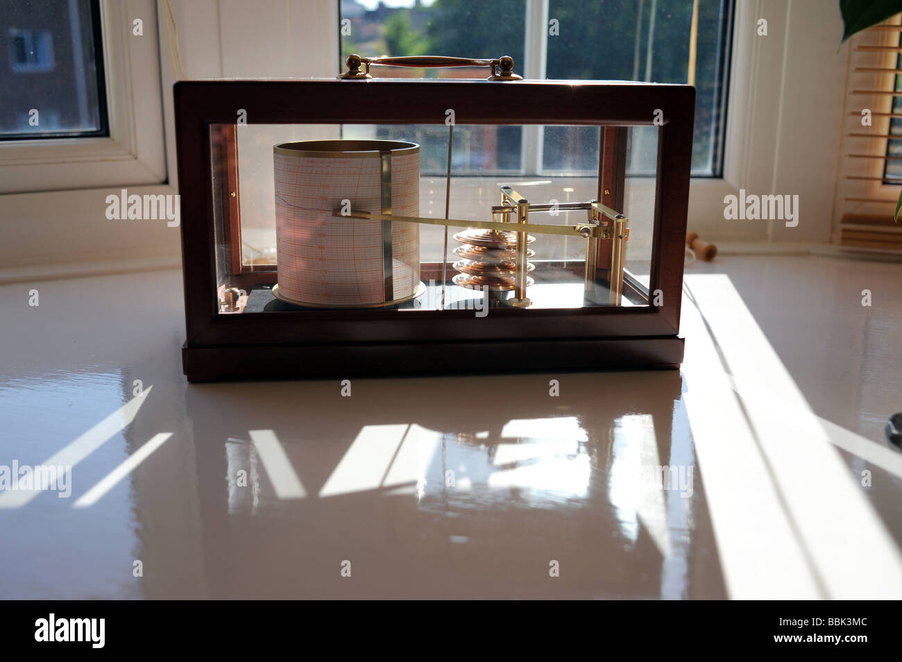 Barograph intrument in wooden case for measuring barometric pressure ...