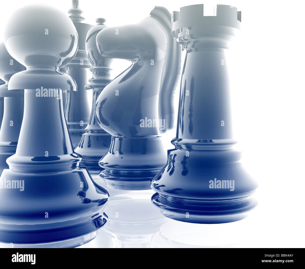 Chess set pieces illustration glossy chrome metal style Stock Photo - Alamy