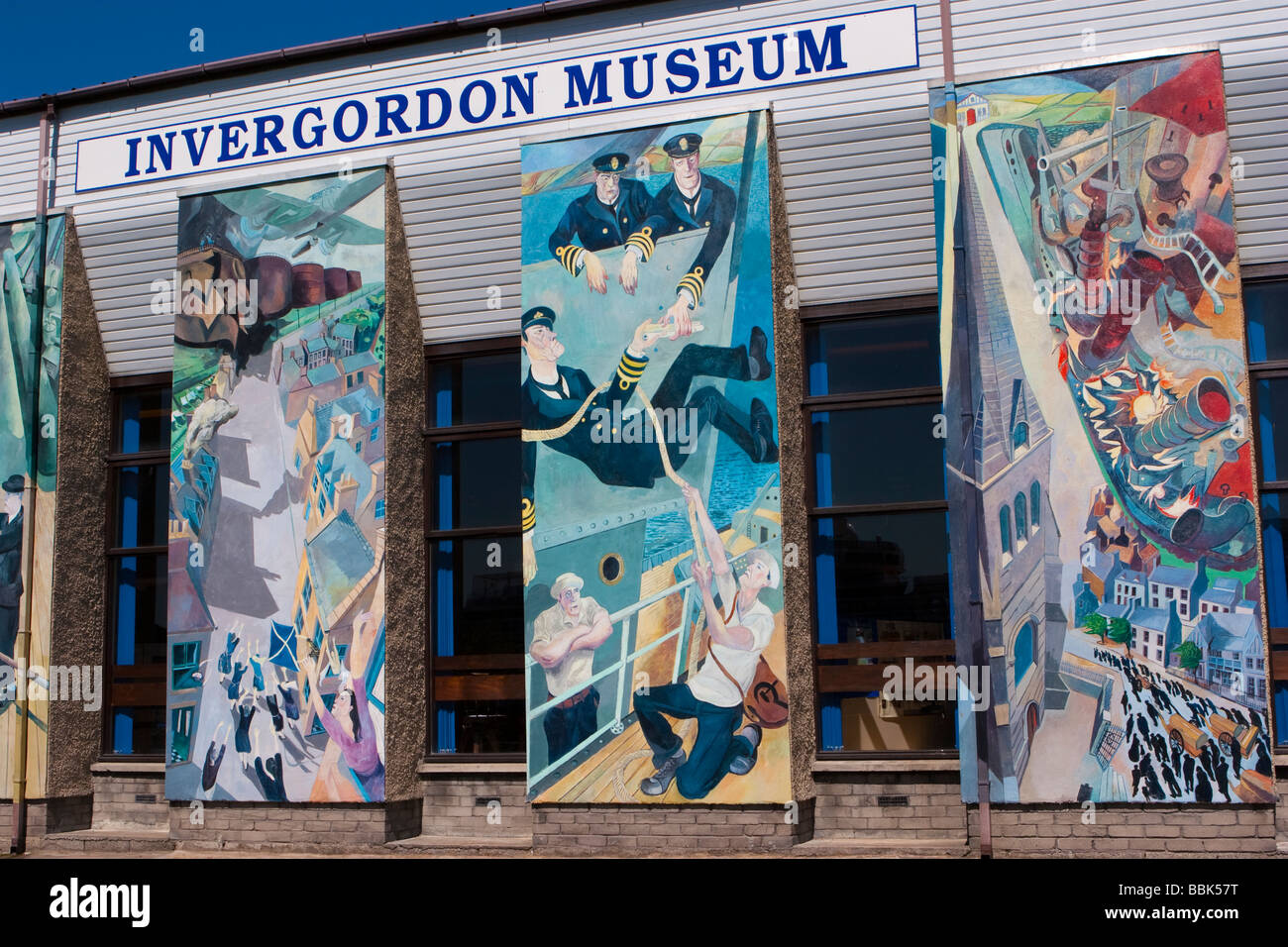Invergordon Museum exterior wall murals, Cromarty Firth, Scotland, UK ...