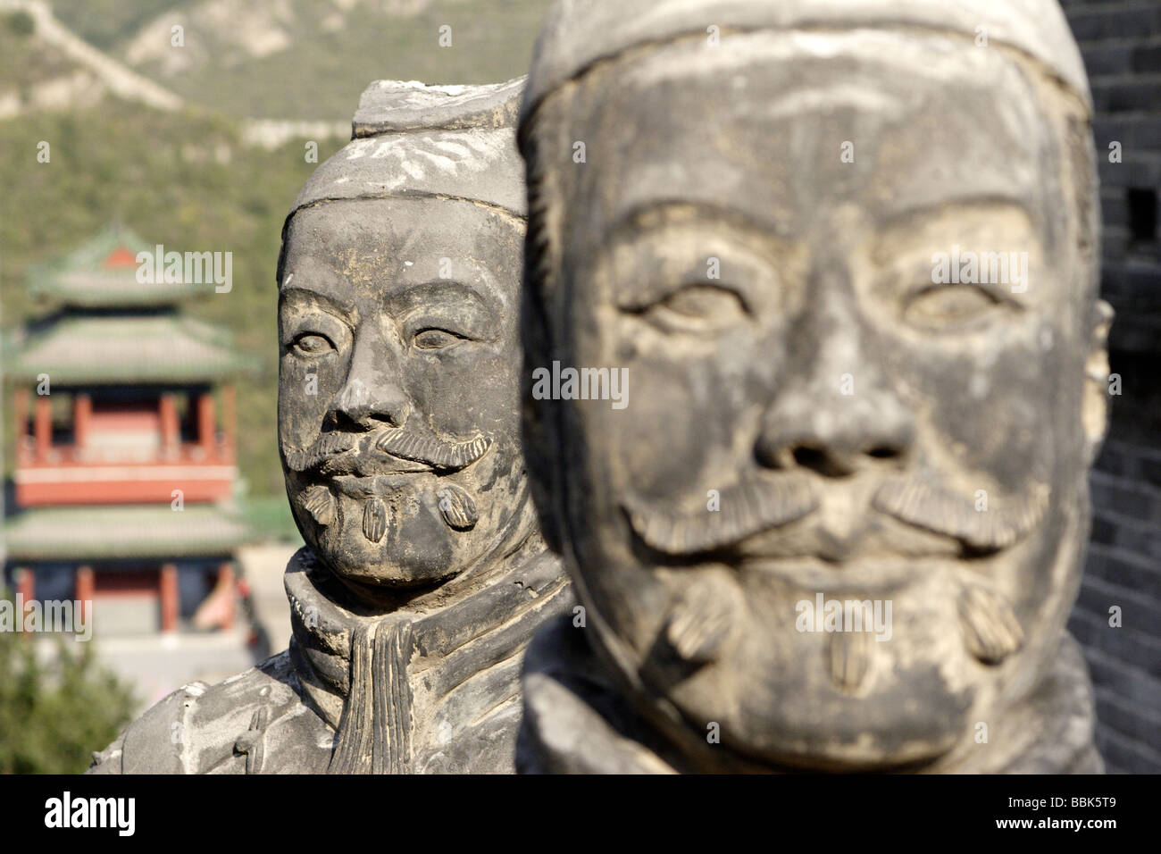 The faces of terracotta warriors on the Great Wall of China at ...