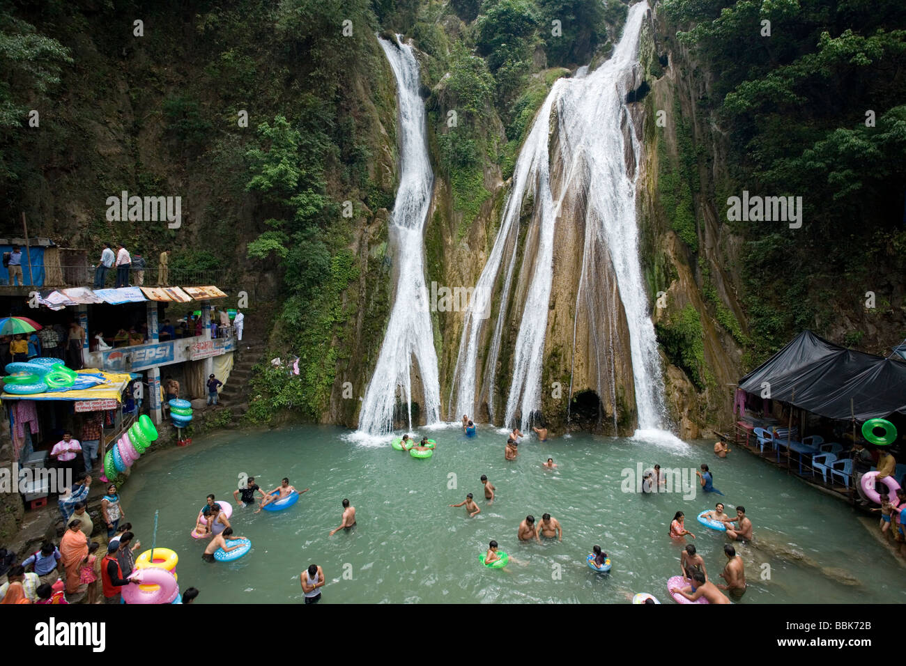 Indian people swimming at Kempty Falls. Near Mussoorie. Uttarakhand ...