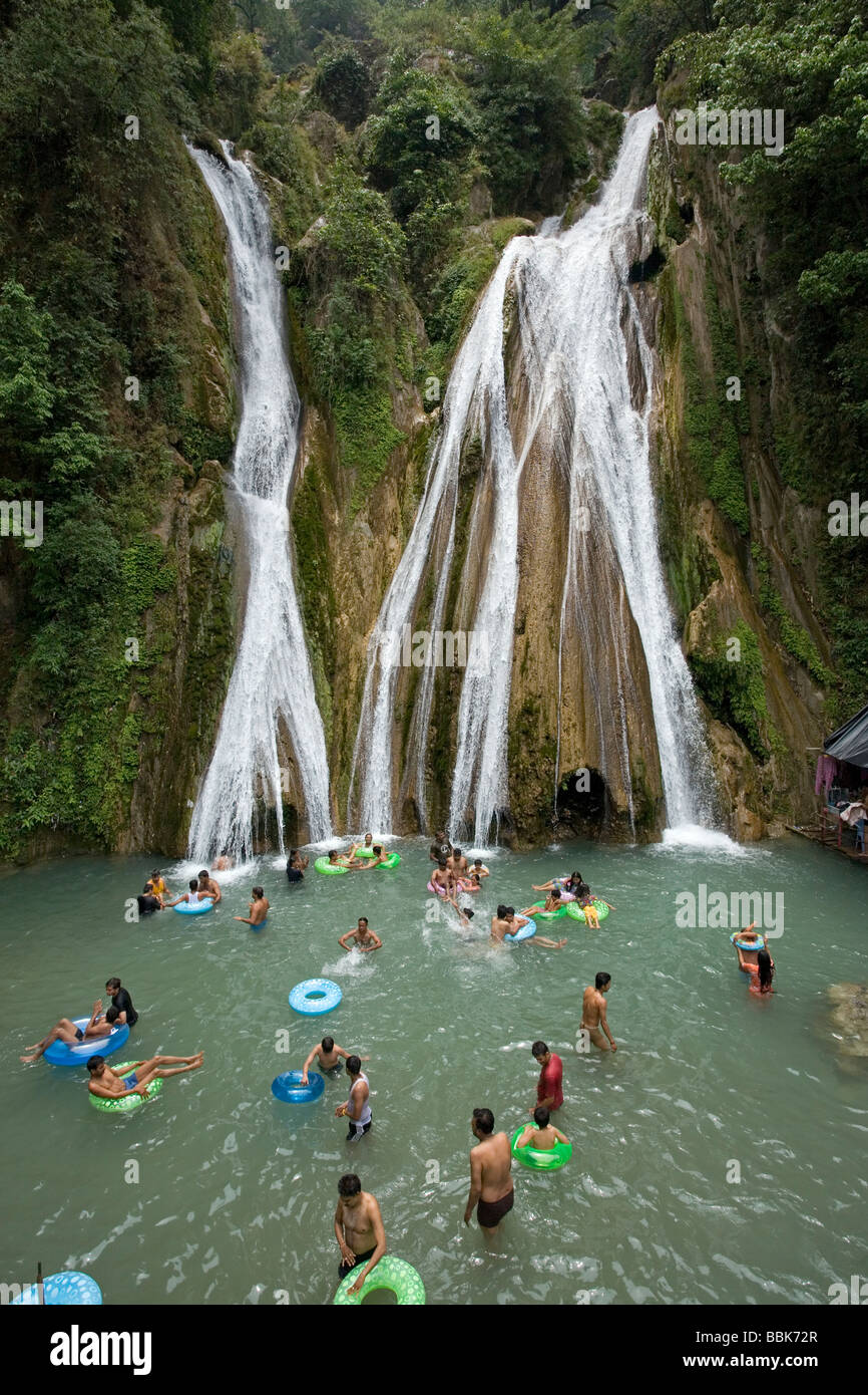 Indian people swimming at Kempty Falls. Near Mussoorie. Uttarakhand ...