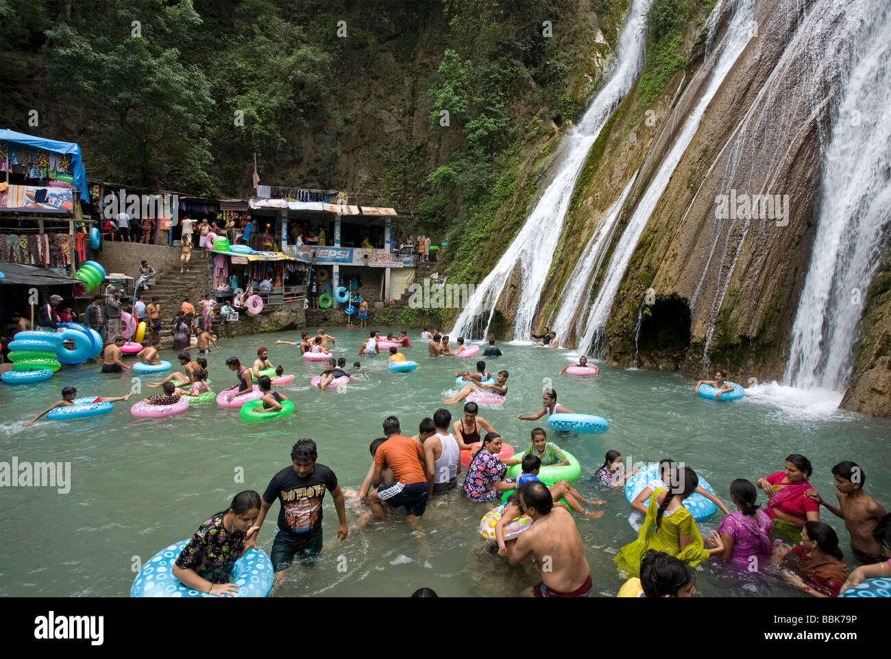 Indian people swimming at Kempty Falls. Near Mussoorie. Uttarakhand ...