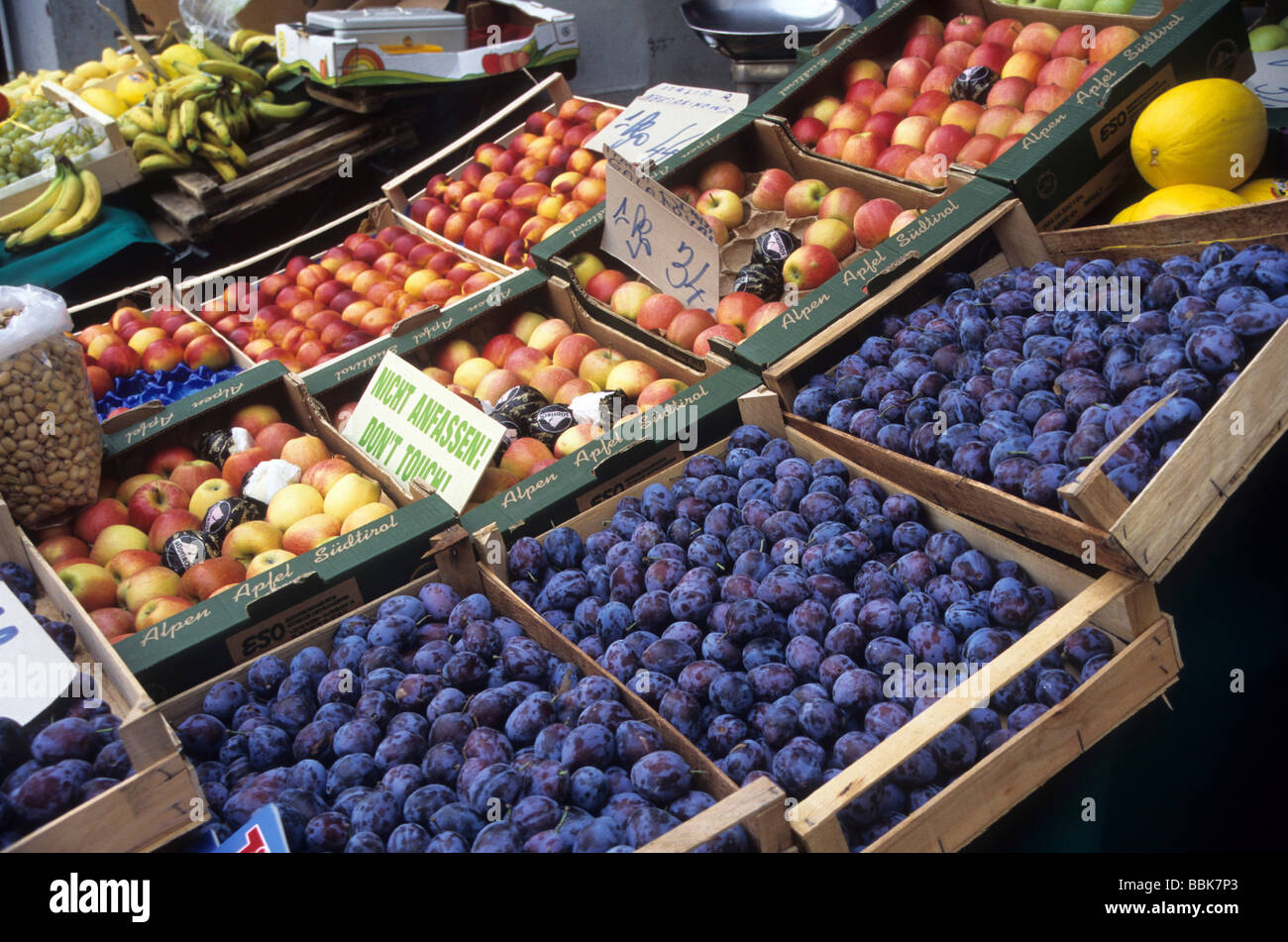 fruit outdoor market sale grocery price display store food Stock Photo ...