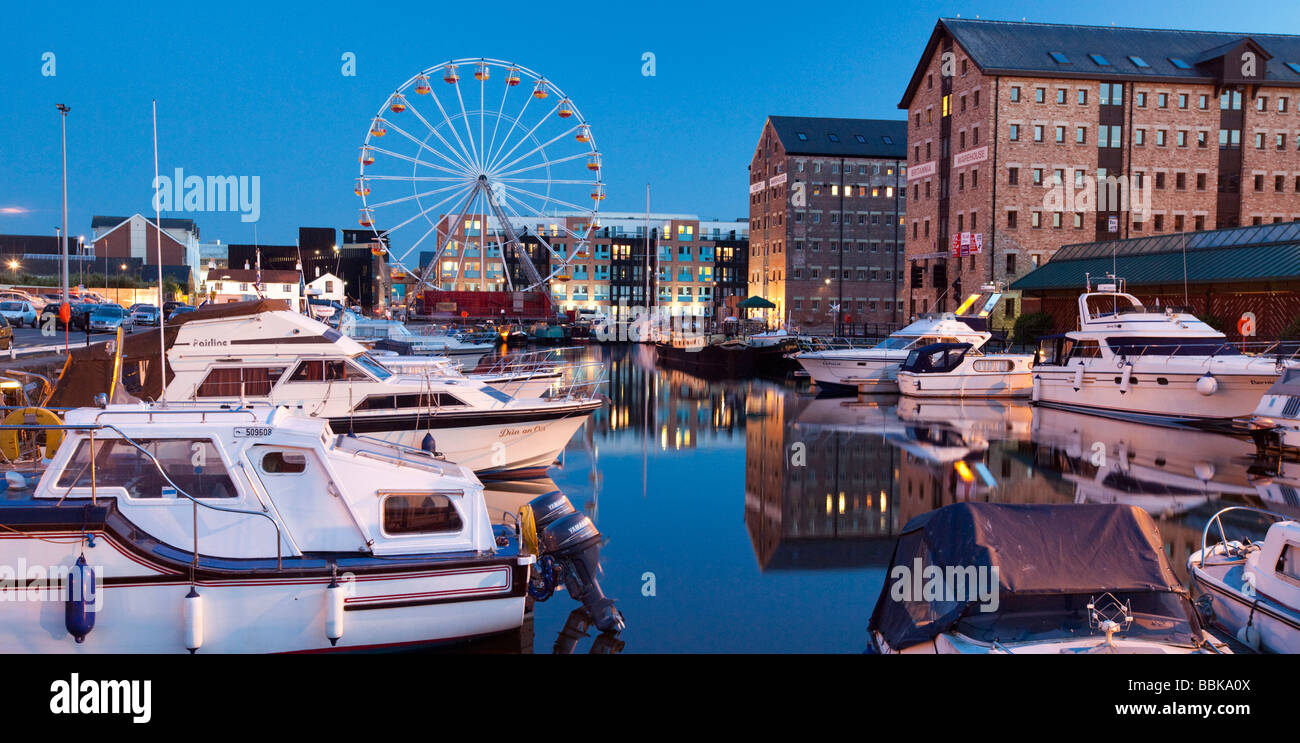 Panoramic image of the Worlds Fair Wheel and Gloucester Docks at night ...