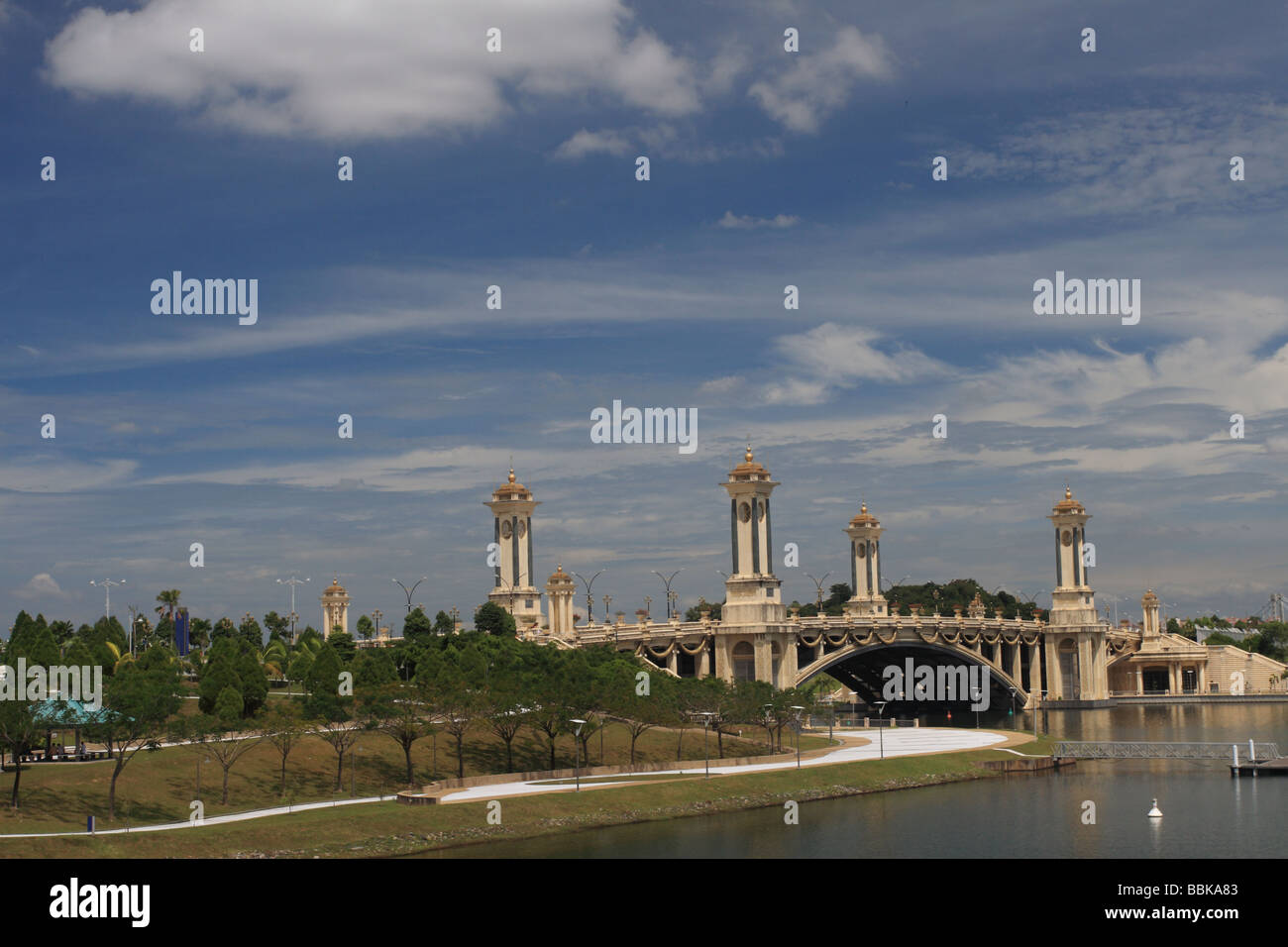 The Gemilang Bridge located at Putrajaya surrounded by the man made ...