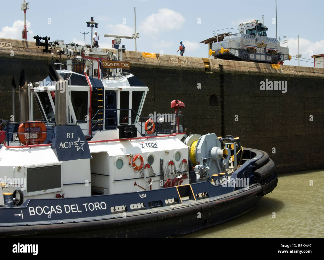 Panama.Panama Canal and Pedro Miguel Locks.Tug boat Stock Photo - Alamy