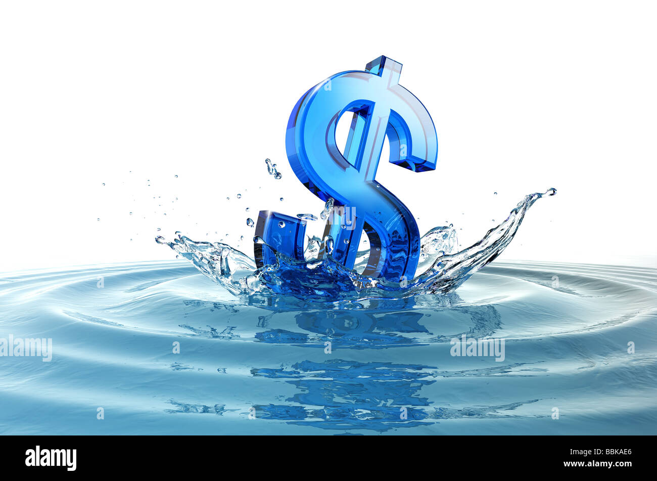 us dollar sign falling into water with splash Stock Photo - Alamy