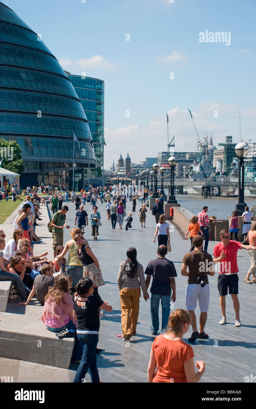Queens Walk southbank london crowded with tourists Stock Photo - Alamy