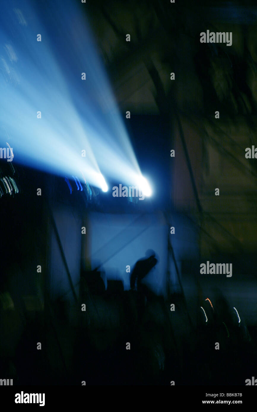 blue laser type lights from projectors at light show in rome Stock ...