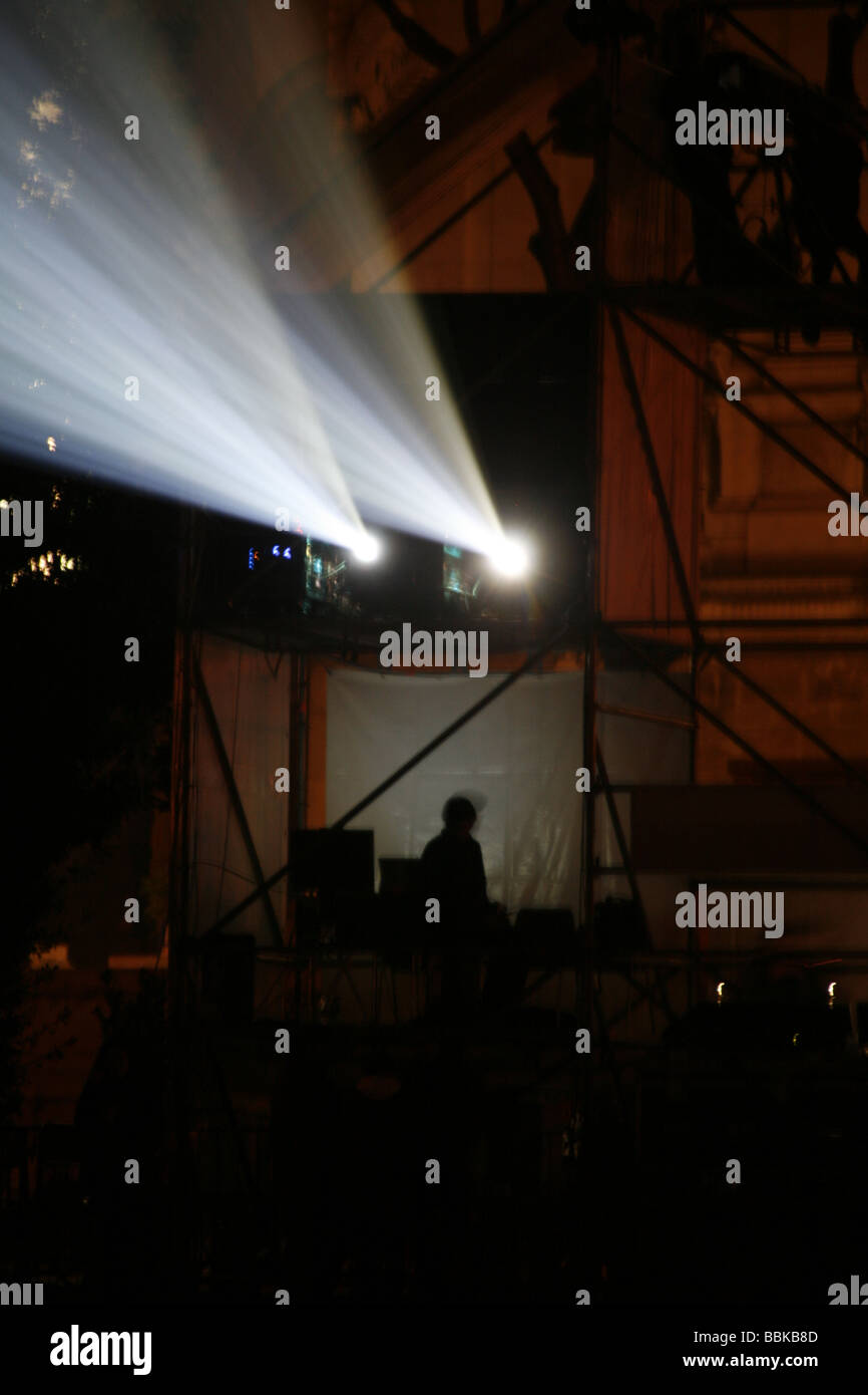 blue laser type lights from projectors at light show in rome Stock ...