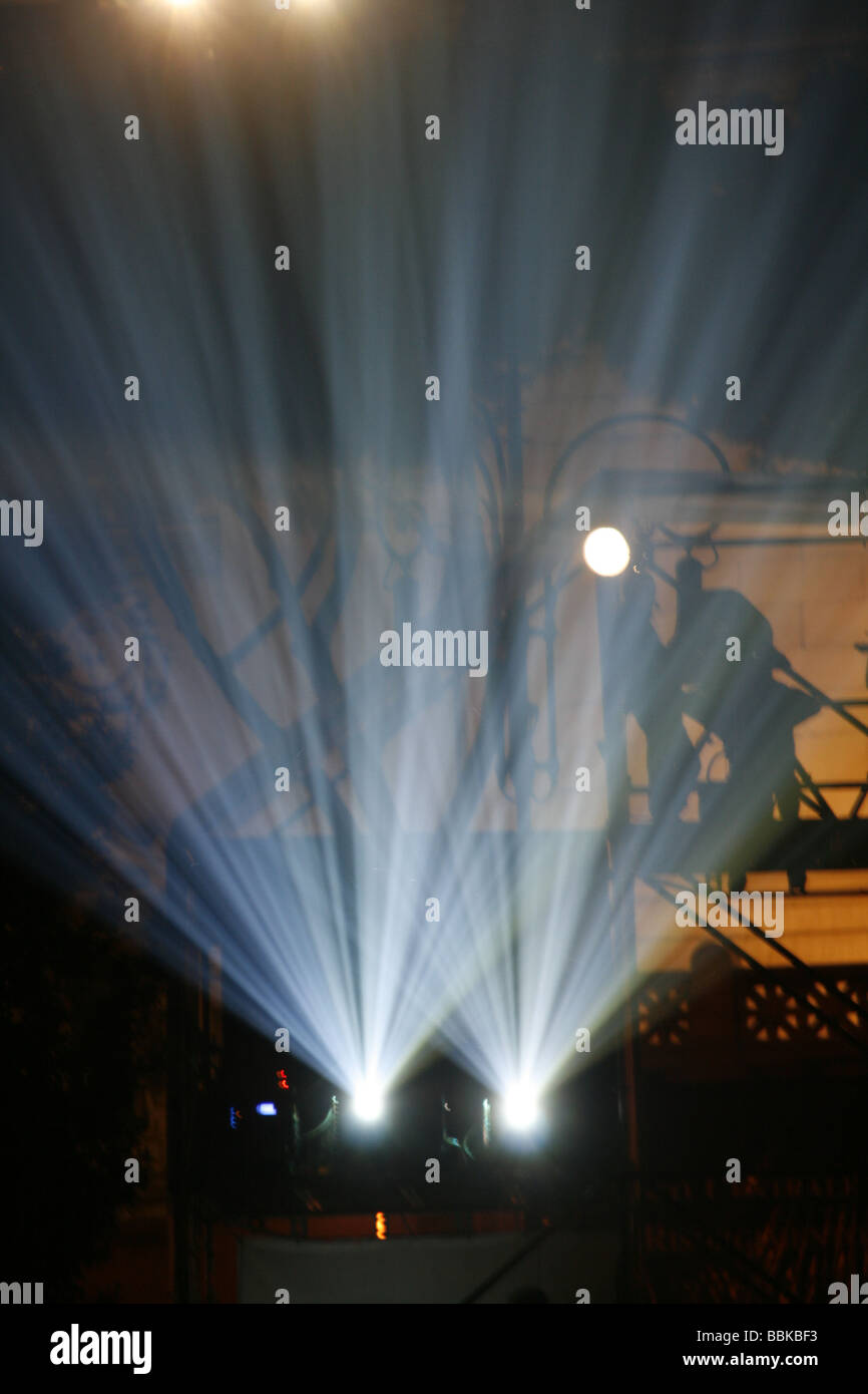 laser type lights from projectors at light show in rome Stock Photo - Alamy