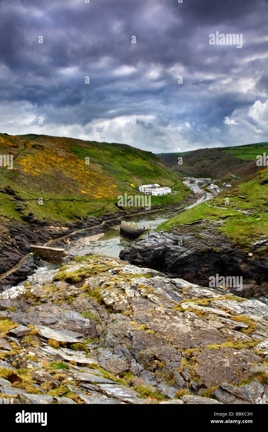 The village of Boscastle in Cornwall, England, UK, viewed from above ...