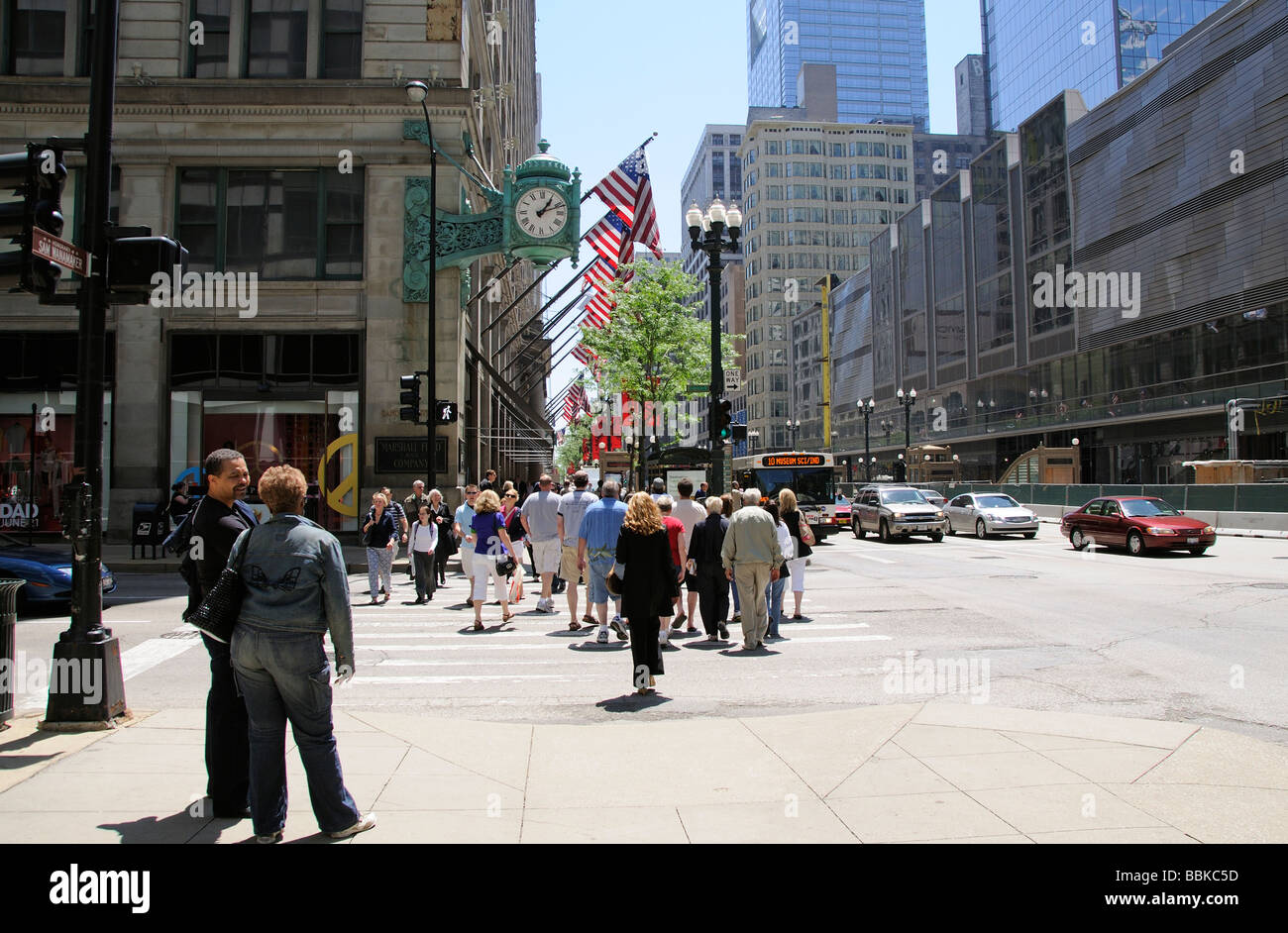 Macys departmental store on State Street Chicago USA with famous clock ...