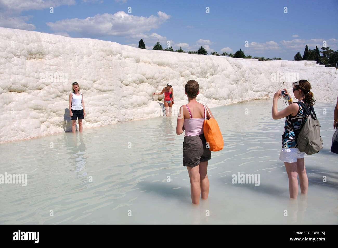 Bathing in travertine pools, Pamukkale, Denizli Province, Turkey Stock ...
