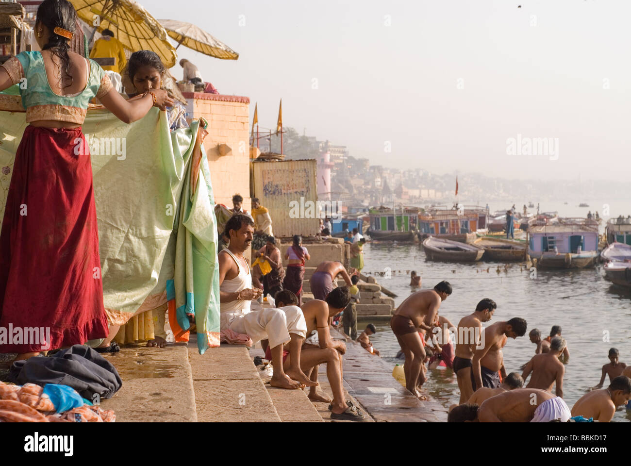 People at Diwali religious Hindu festival in Varanasi, India Stock ...