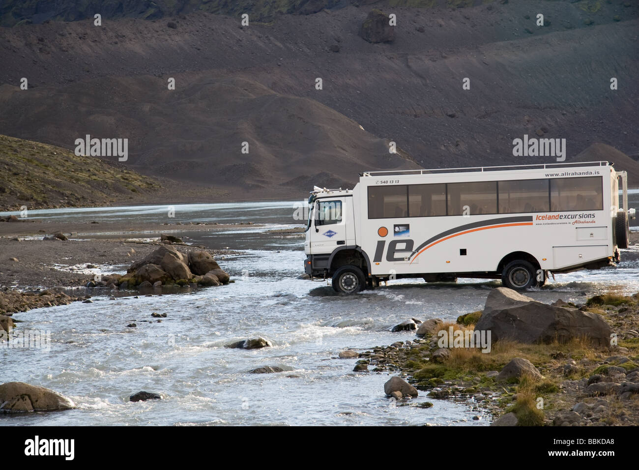 Iceland Excursions tour bus crossing river near Þórsmörk Thor’s ...