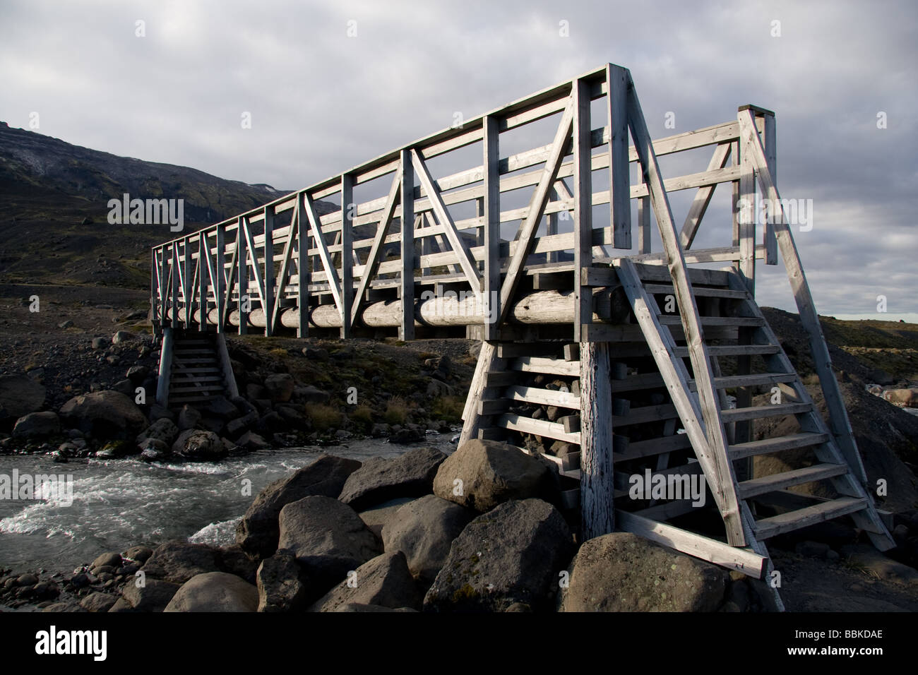 Wooden bridge over river near Þórsmörk Thor’s Woodland Iceland Stock ...