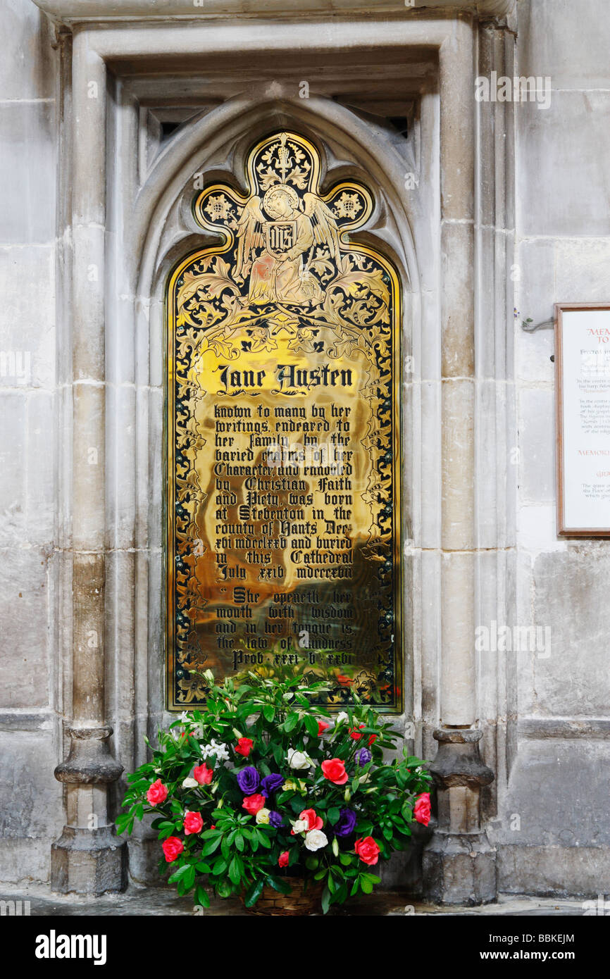 Jane Austen grave memorial near her grave in Winchester cathedral Stock ...